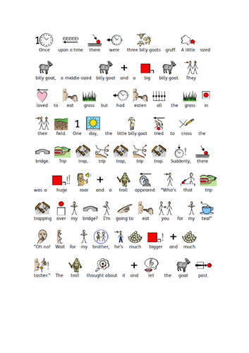 Three Billy Goats Gruff talk for writing widgit symbols | Teaching ...