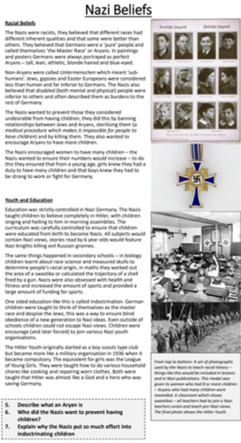 Nazi Control, Beliefs, Propaganda Worksheet + Reading | Teaching Resources
