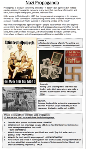 Nazi Control, Beliefs, Propaganda Worksheet + Reading | Teaching Resources