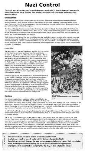 Nazi Control, Beliefs, Propaganda Worksheet + Reading | Teaching Resources