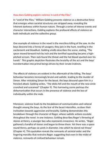 Violence in Lord of the Flies Grade 9 | Teaching Resources