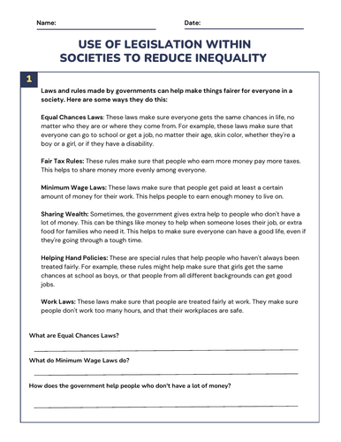IGCSE Sociology worksheet: use of legislation within societies to ...