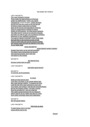 Macbeth Act 1 Scene 5 | Teaching Resources