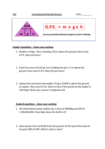 Gravitational potential energy stores - GCSE | Teaching Resources
