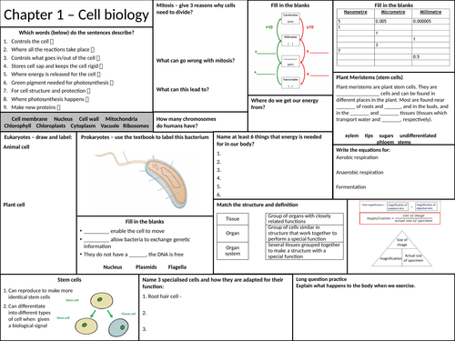 Cell Biology revision broadsheet AQA GCSE KS4 | Teaching Resources