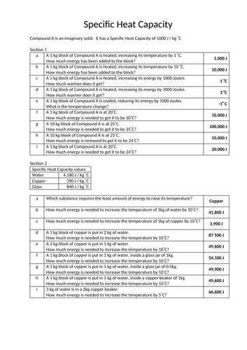 Specific Heat Capacity - PPT, Questions and Answers | Teaching Resources