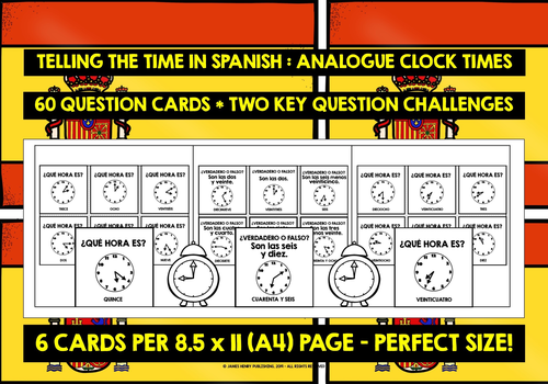 SPANISH TELLING THE TIME CHALLENGE CARDS ANALOGUE CLOCK TIMES ...
