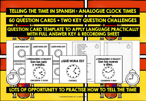SPANISH TELLING THE TIME CHALLENGE CARDS ANALOGUE CLOCK TIMES ...