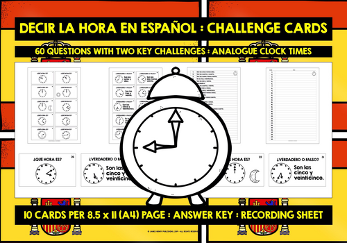 SPANISH TELLING THE TIME CHALLENGE CARDS ANALOGUE CLOCK TIMES ...