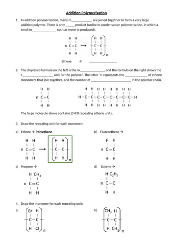 Addition and Condensation Polymerisation Worksheets with Answers ...