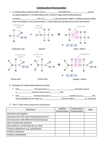 Addition and Condensation Polymerisation Worksheets with Answers ...