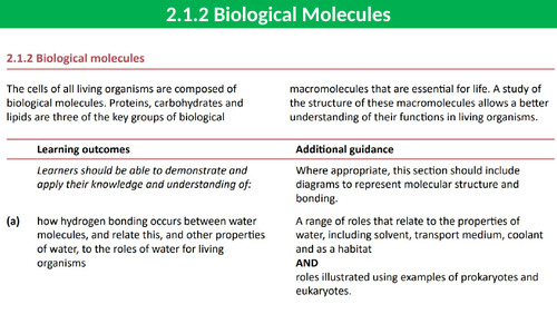 OCR Biology A - A Level 2.1.2 (a) Water | Teaching Resources