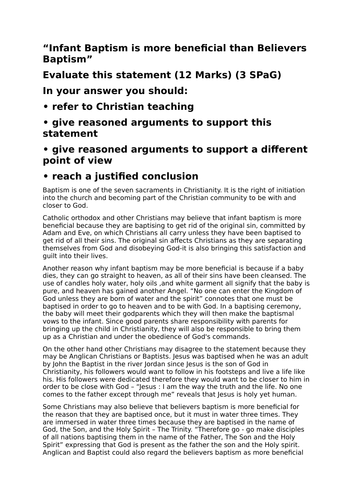 GCSE Religious Studies AQA Christianity 12 marker | Teaching Resources