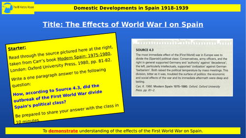 IB HL History - The Affects of WW I on Spain | Teaching Resources