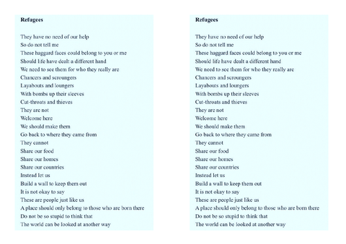 Refugee by Brian Bilston | Teaching Resources