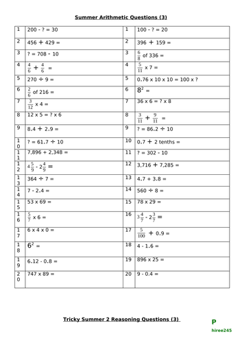 Year 5 Arithmetic and Reasoning Questions 3 | Teaching Resources Year 5 Arithmetic and Reasoning Questions 3 | Teaching Resources