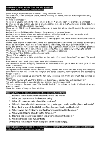 KS3 English Cover Lesson: James and the Giant Peach | Teaching Resources