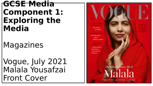 Eduqas GCSE Media VOGUE Magazine Malala Yousafzai 2021 Front Cover (55 ...