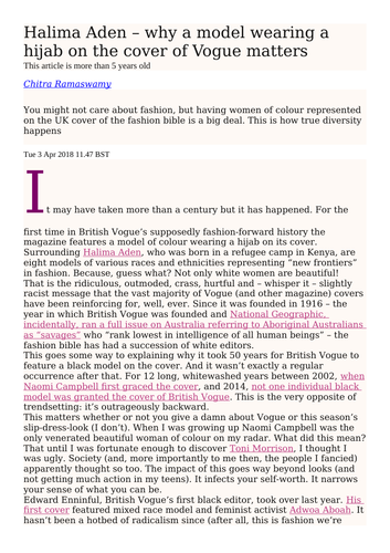 Eduqas GCSE Media VOGUE Magazine Malala Yousafzai 2021 Front Cover (55 ...