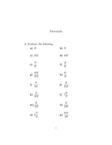 Factorials Worksheet No 3 (with solutions) | Teaching Resources