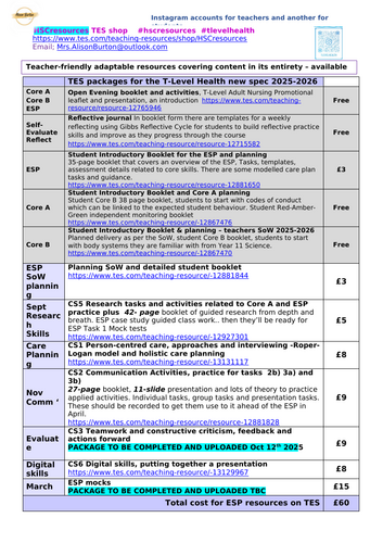T-Level Health CORE B; 2025-2026 SoW, plans and Introductory Booklet ...