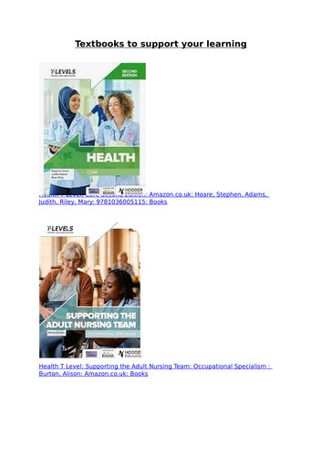 T-Level Health CORE B; 2025-2026 SoW, plans and Introductory Booklet ...