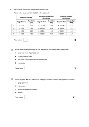 Ocr A A Level Biology Cell Structure Exam Questions Teaching Resources