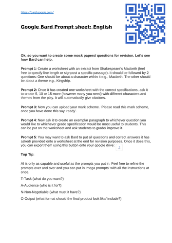Generative AI CPD Session & 5 subject prompt sheet | Teaching Resources Generative AI CPD Session & 5 subject prompt sheet | Teaching Resources