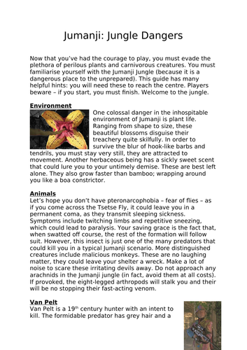 Jumanji Survival Guide Writing Sequence | Teaching Resources