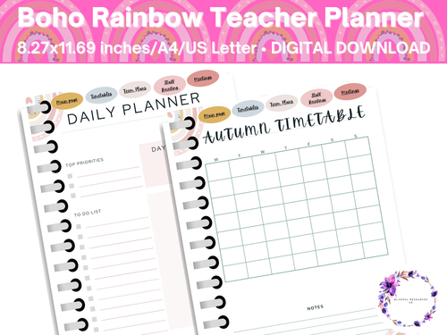Digital Teacher Planner Boho Rainbow | Teaching Resources