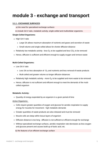 OCR A – A Level Biology Module 3 Spec. Notes | Teaching Resources
