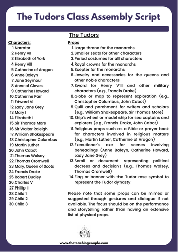 The Tudors - Class Assembly Script | Teaching Resources