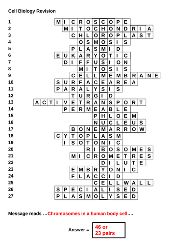 GCSE Acrostic Puzzle - Cell Biology | Teaching Resources