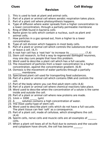 GCSE Acrostic Puzzle - Cell Biology | Teaching Resources