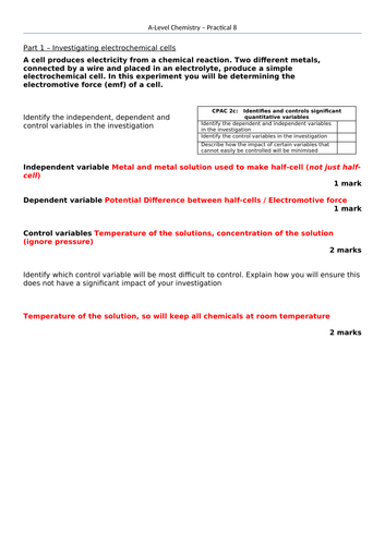 AQA A Level Chemistry Required Practical 8 - Electrochemical Cells ...