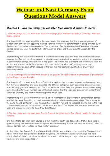 GCSE History Edexcel: Weimar and Nazi Germany Model Answers | Teaching ...