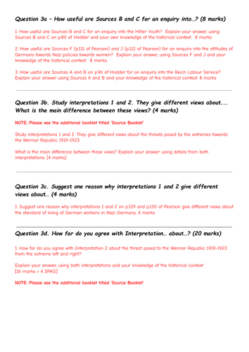 GCSE History Edexcel: Weimar and Nazi Germany Exam Questions Model ...