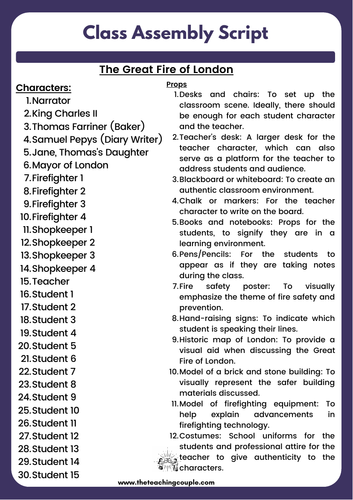 The Great Fire Of London Class Assembly Script | Teaching Resources