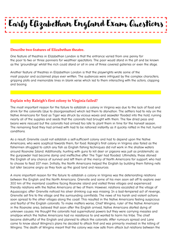 GCSE History Edexcel Early Elizabethan England Model Answers | Teaching ...