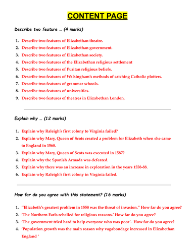 GCSE History Edexcel Early Elizabethan England Model Answers | Teaching ...