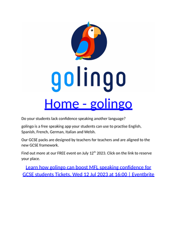 Practise speaking for GCSE MFL students using golingo | Teaching Resources