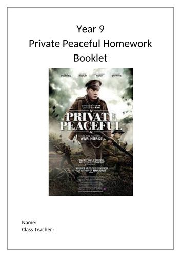 Private Peaceful homework booklet | Teaching Resources