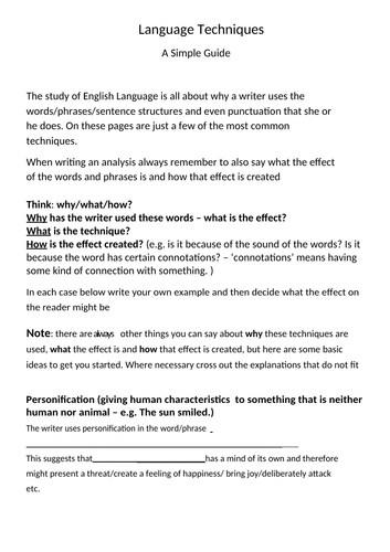 Language and Structure techniques | Teaching Resources Language and Structure techniques | Teaching Resources