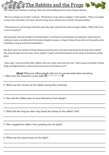 Fables Reading Comprehension A | Teaching Resources