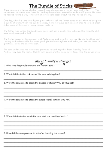 Fables Reading Comprehension A | Teaching Resources