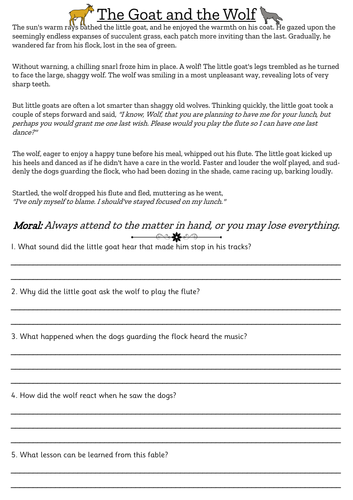 Fables Reading Comprehension A | Teaching Resources