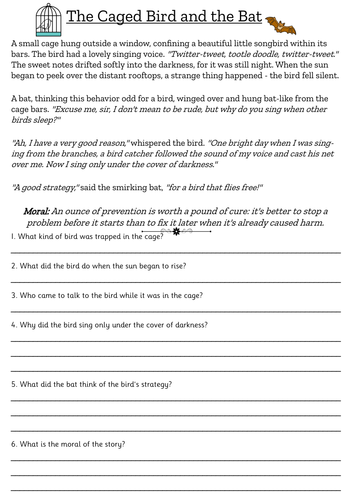 Fables Reading Comprehension A | Teaching Resources