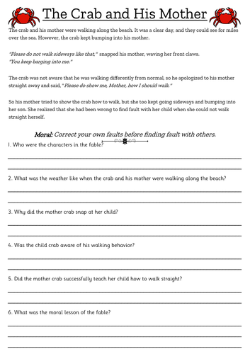 Fables Reading Comprehension A | Teaching Resources