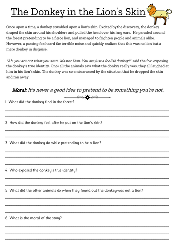 Fables Reading Comprehension A | Teaching Resources