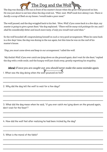 Fables Reading Comprehension A | Teaching Resources